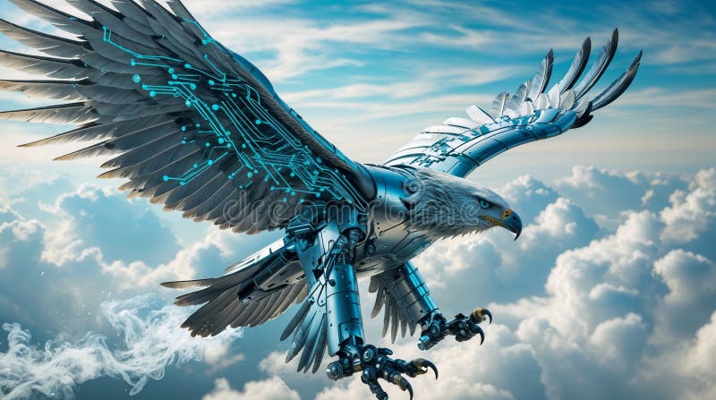 Futuristic Robotic Eagle with Circuitry Wings Soaring through the ...