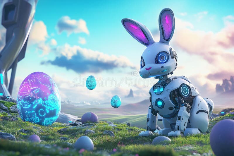 Futuristic Robotic Easter Bunny Scanning Horizon Its Mechanical Ears ...
