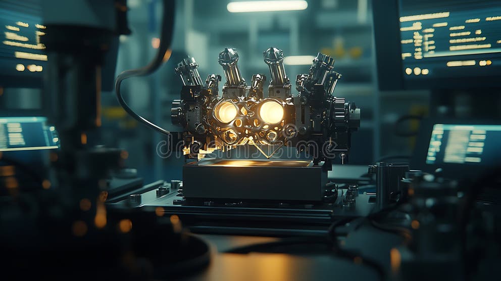 Futuristic Robotic Engine Under Inspection in a High-tech Lab Stock ...