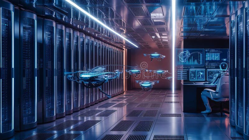 Futuristic Robotic Engineers Operating Advanced Control Systems in a ... Futuristic Robotic Engineers Operating Advanced Control Systems in a ...