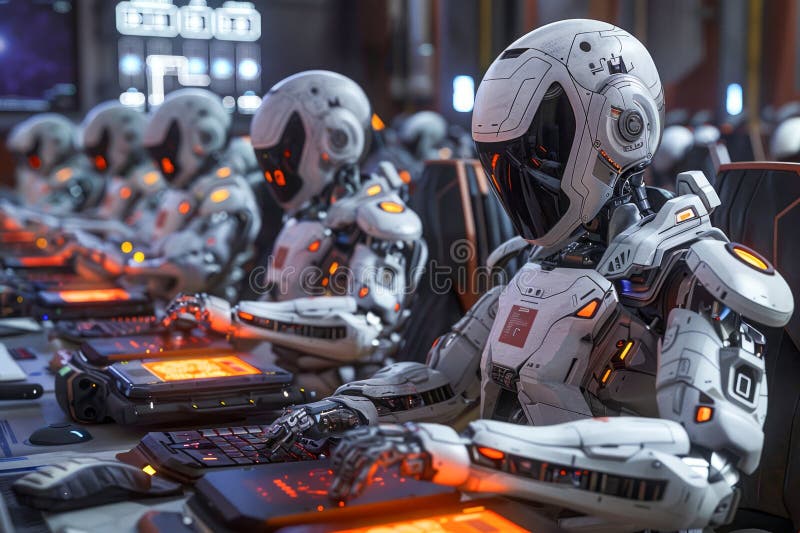 Futuristic Robotic Entities Engaged in High Tech Operations at a ...