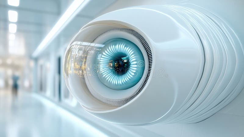 Futuristic Robotic Eye with Glowing Blue Iris in a Sleek, Modern ...
