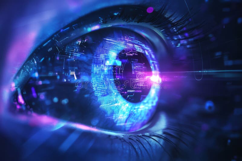 Futuristic Robotic Eye Scanning Data Streams, Digital Lens Reflections ...