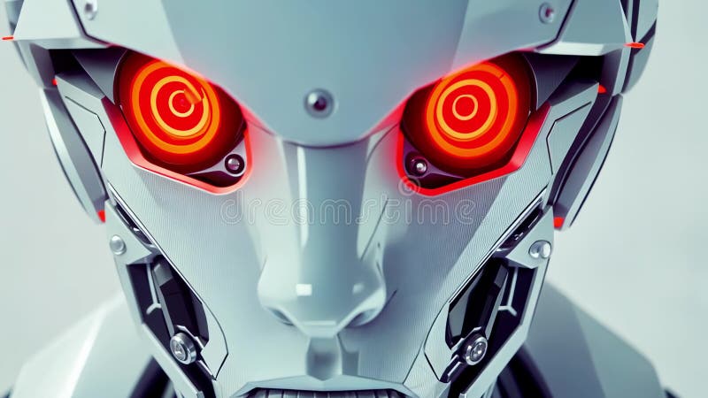 Futuristic Robotic Face with Glowing Eyes and Intricate Details ...