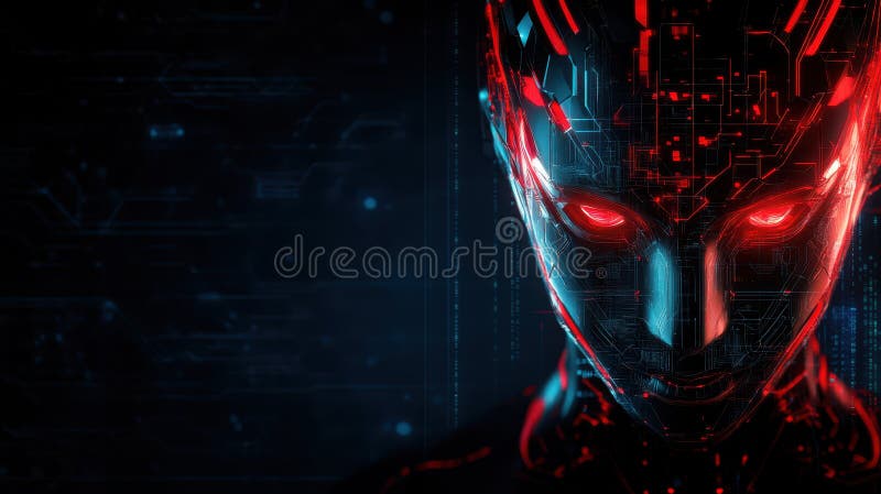 Futuristic Robotic Face with Glowing Red Eyes and Digital Patterns ...