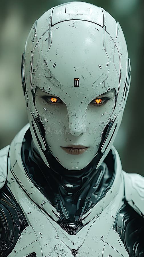 Futuristic Robotic Face with Intense Glowing Eyes. Stock Illustration ...