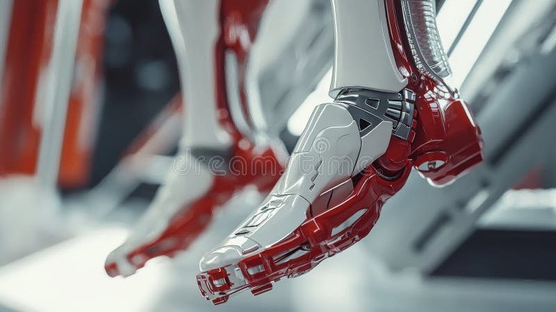 Futuristic Robotic Feet with Red Accents on Display Stock Illustration ...