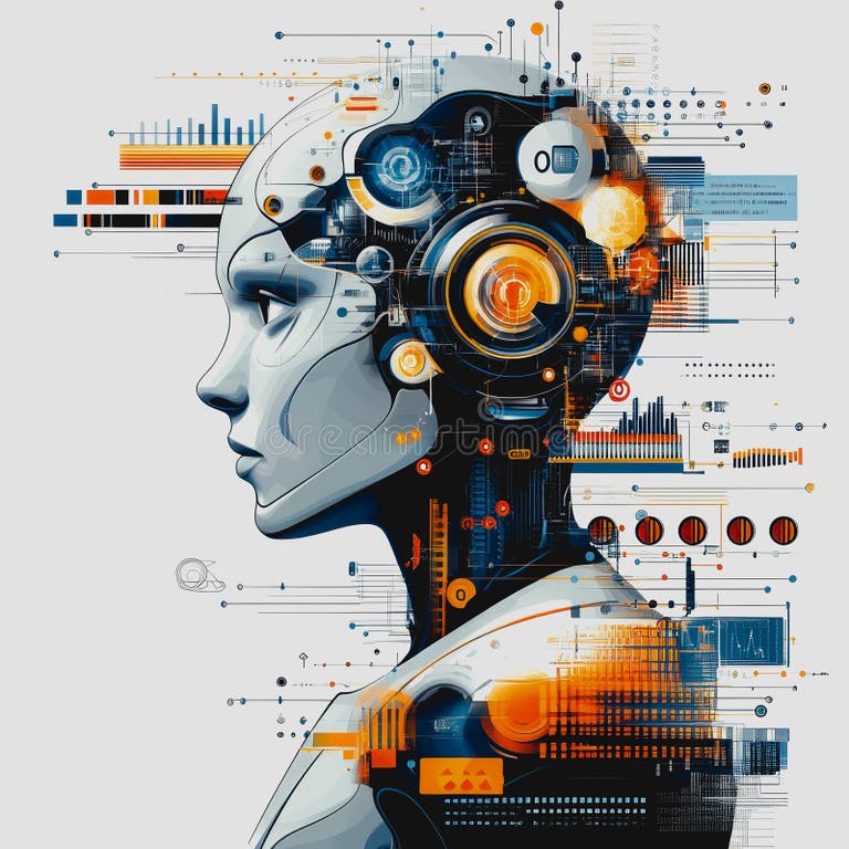 Futuristic Robotic Female Head Design with Abstract Technological ...