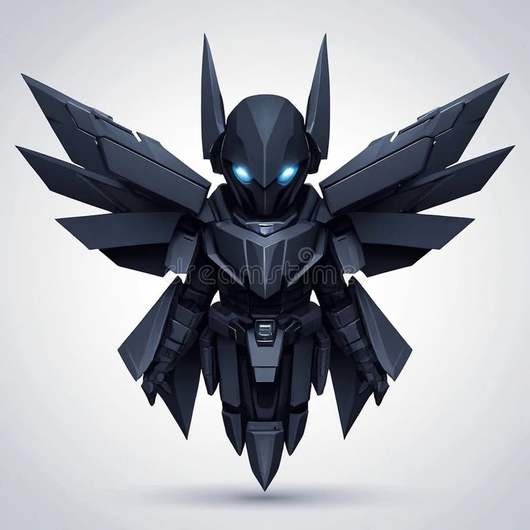 Futuristic Robotic Figure with Dark, Angular Armor and Glowing Blue ...