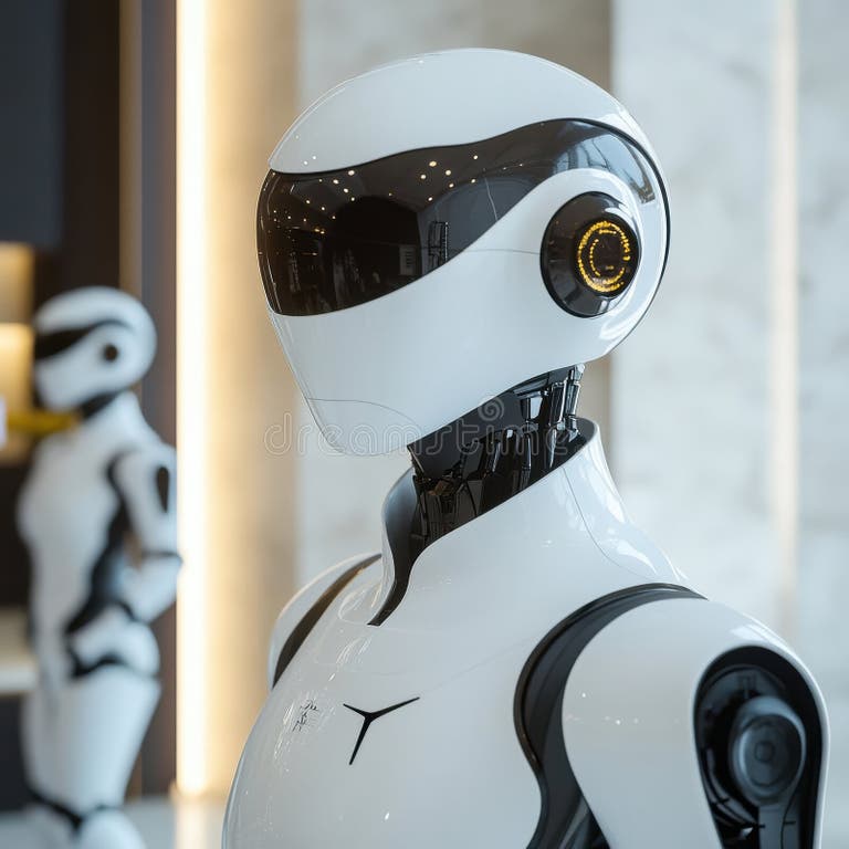 Futuristic Robotic Figure in Modern Interior Environment Stock ...