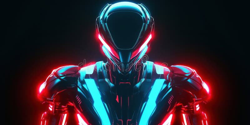 Futuristic Robotic Figure with Neon Blue and Red Accents in Dark ...
