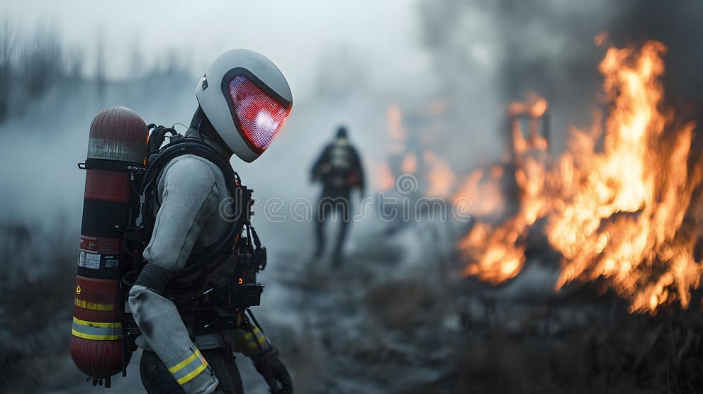 Futuristic Robotic Firefighter Navigating through Smoke and Flames in a ...