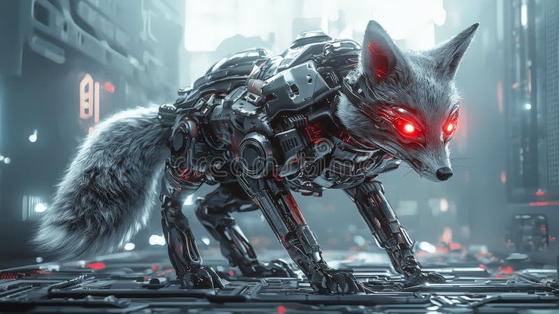 A Futuristic Robotic Fox with Glowing Red Eyes, Showcasing Advanced ...