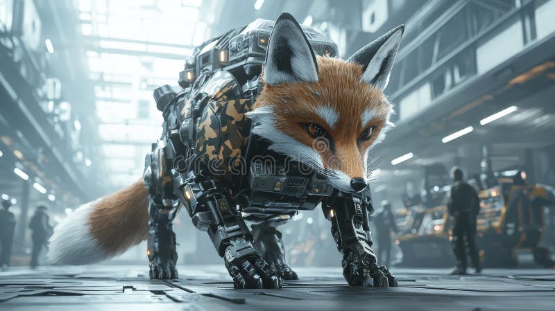 A Futuristic Robotic Fox in an Industrial Environment, Showcasing ...