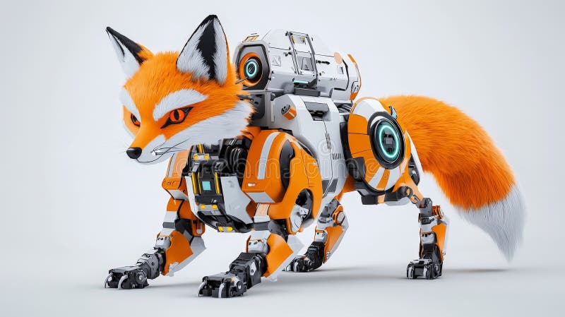 A Futuristic Robotic Fox with a Sleek Design and Vibrant Orange Accents ...