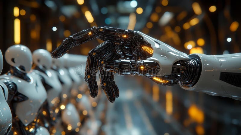 Futuristic Robotic Hand among Assembly Line Stock Illustration ...