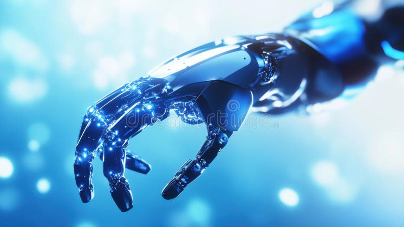 Futuristic Robotic Hand Blue Bokeh Background Technology Innovation ...