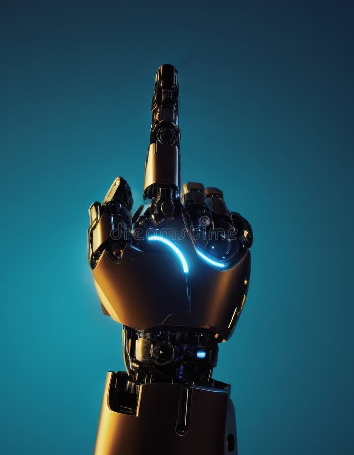 Futuristic Robotic Hand with Blue Neon Lights on Blue Background Stock ...