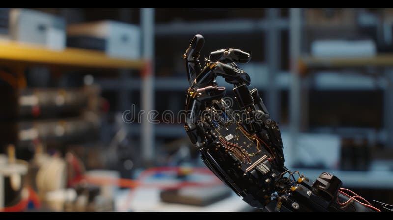 Futuristic Robotic Hand with Circuit Details in a Workshop Stock Photo ...