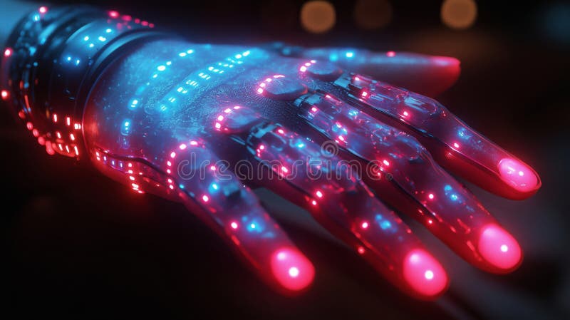 Futuristic Robotic Hand with Cybernetic Lights Stock Image - Image of ...