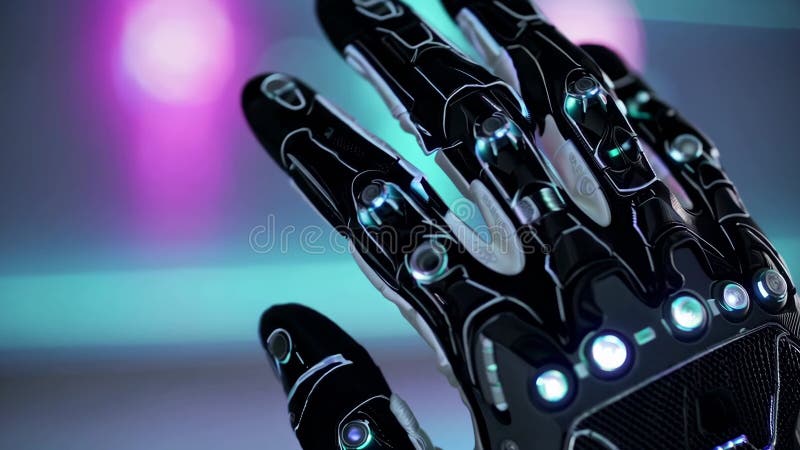 AI Robotic Hand with Neon Glow Stock Footage - Video of cybernetic ...
