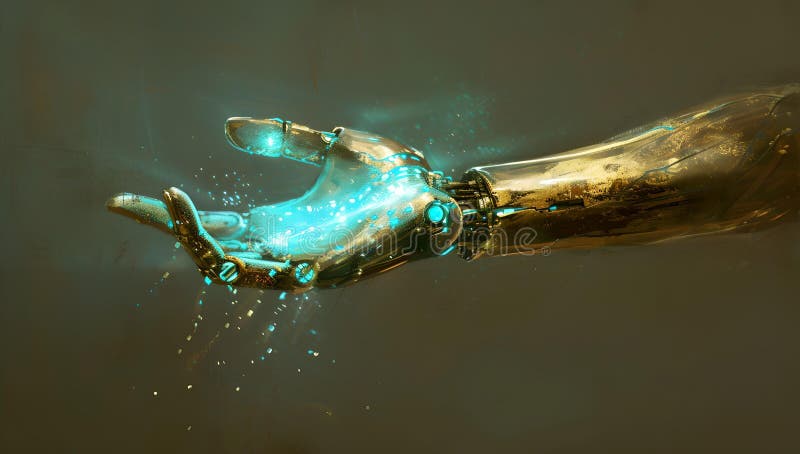 Cybernetic Hand Reaching Out through Water, Concept of Technology and ...