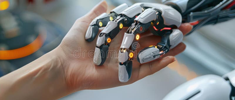 A Futuristic Robotic Hand Gently Holding a Human Hand, Symbolizing ... A Futuristic Robotic Hand Gently Holding a Human Hand, Symbolizing ...
