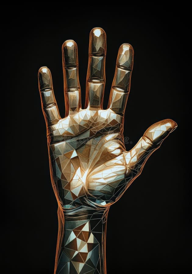 Futuristic Robotic Hand with a Geometric Design Against a Dark ...