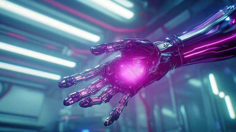 Futuristic Robotic Hand with Glowing Light in High-tech Environment ...