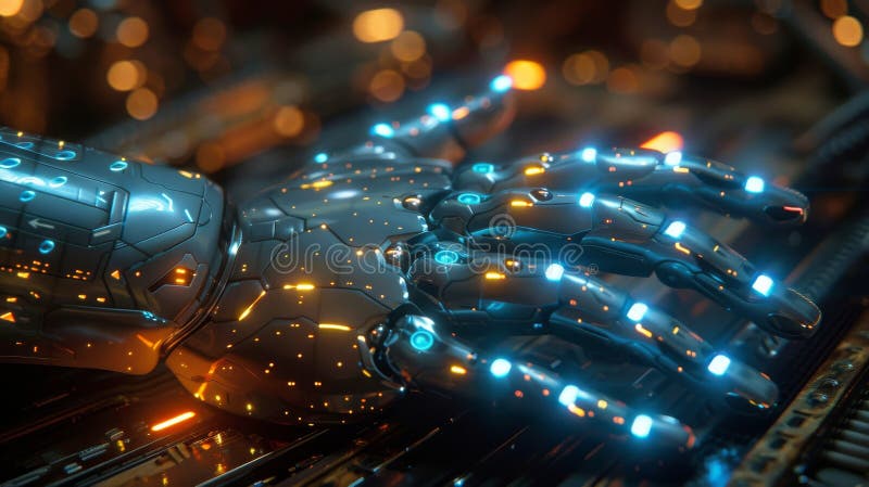 Futuristic Robotic Hand with Glowing Lights Stock Image - Image of high ...