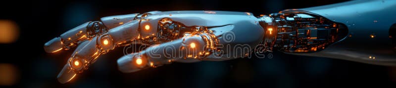 Futuristic Robotic Hand with Glowing Lights Reaching Forward Stock ...