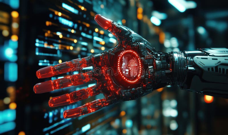 Futuristic Robotic Hand with Glowing Red Circuitry and Advanced ...