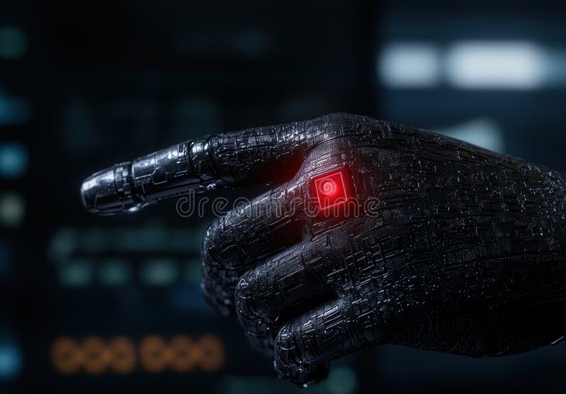 Futuristic Robotic Hand with Glowing Red Light Stock Illustration ...