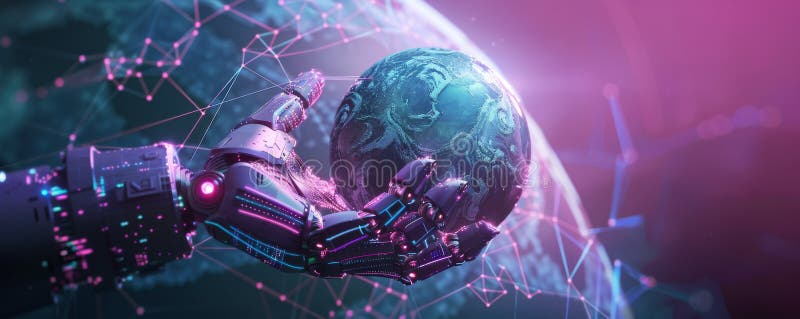 Futuristic Robotic Hand Holding Digital Globe, Depicting Advanced ...