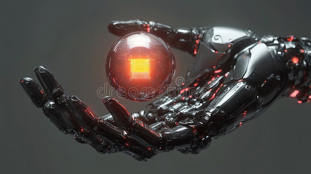 Futuristic Robotic Hand Holding Glowing AI Orb - Technology Concept ...