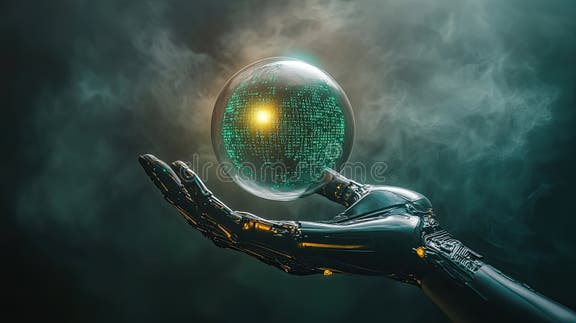 Futuristic Robotic Hand Holding a Glowing Orb. Ai Technology Glowing ...