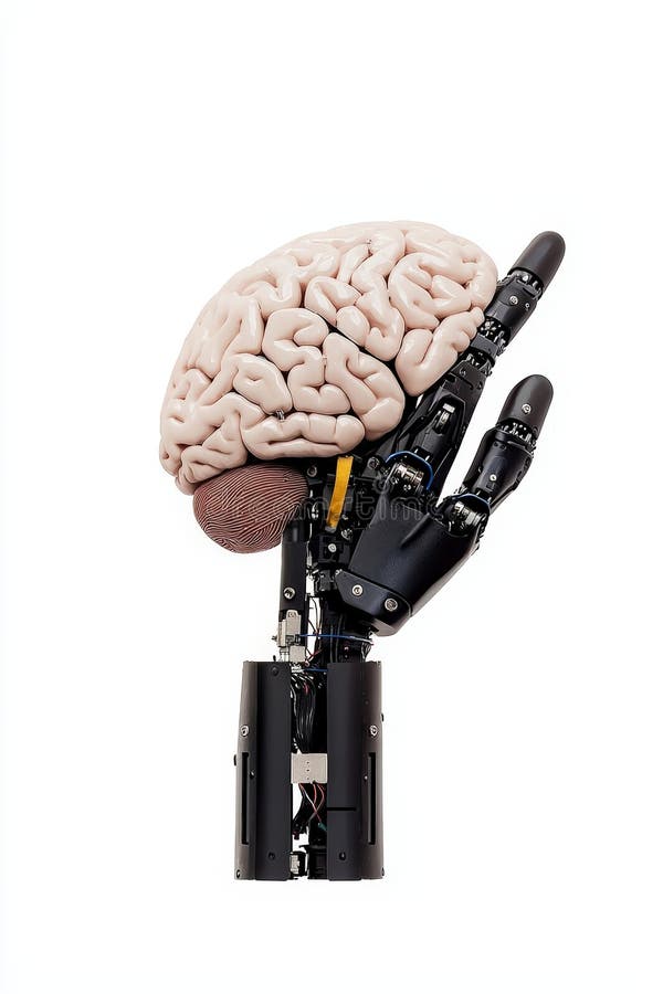 A Futuristic Robotic Hand Holding a Realistic Brain Symbolizing the ...