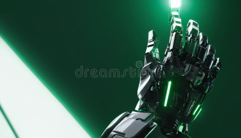 Robotic Hand with Green Lighting Pointing Upwards Stock Photo - Image ...