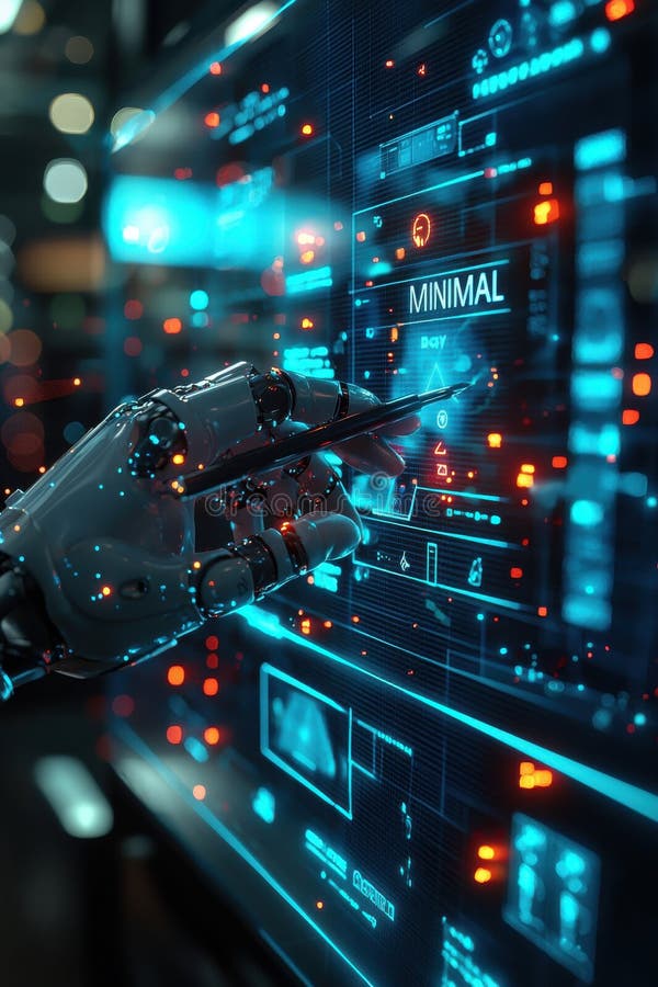 Futuristic Robotic Hand Interacting with a Digital Screen Interface Stock Photo - Image of ...