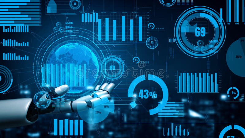 Futuristic Robotic Hand Interacting with Global Data Visualization in Digital Environment ...