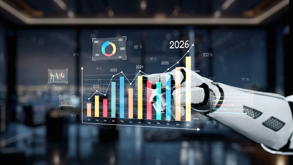 Futuristic Robotic Hand Interacting with Virtual Financial Graphs and ...