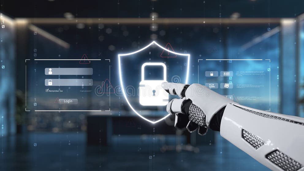 Futuristic Robotic Hand Interacts with Digital Security Interface ...