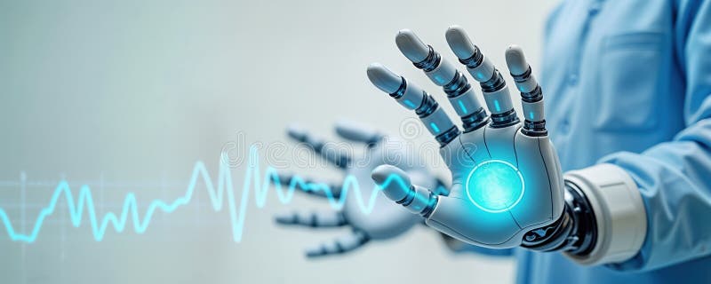 Futuristic Robotic Hand Interacts with Medical Data Display. Advanced ...