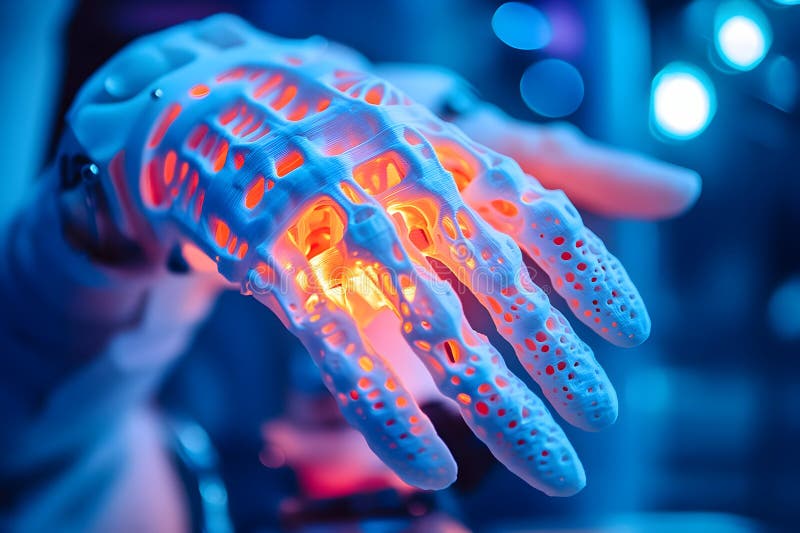 Futuristic Robotic Hand Led Lights Neon Blue Environment Stock Photos ...