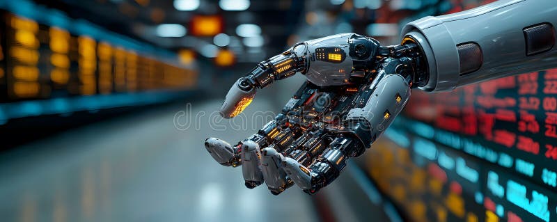 Futuristic Robotic Hand Manipulating Data in a High-Tech Environment ...