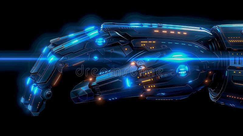 Futuristic Robotic Hand with Neon Blue and Orange Lights Stock ...