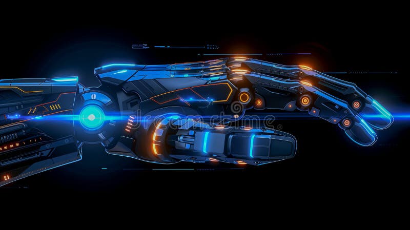 Futuristic Robotic Hand with Neon Lights and Advanced Cybernetic Design ...