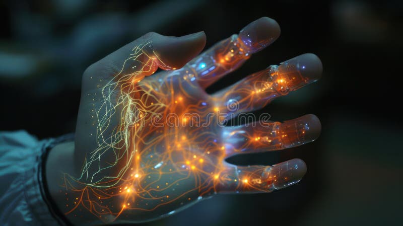 Futuristic Robotic Hand with Neural Interface Illustrating Mind-Machine ...