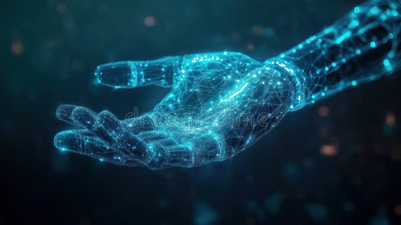 Futuristic Robotic Hand Outstretched in Abstract Digital Space Stock ...