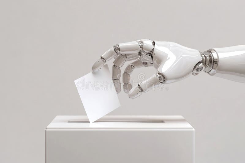 Futuristic Robotic Hand Placing a Ballot into a Voting Box Stock Image ...